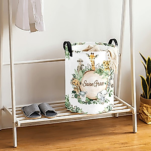 Safari Wild Animal Leaves Jungle Personalized Laundry Basket Clothes Hamper with Handles Waterproof,Custom Collapsible Laundry Storage Baskets for Bedroom,Bathroom Decorative Large Capacity