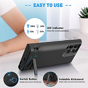 Galaxy S22 Ultra Battery Case, 5000mAh Extended Phone Charging Case & Kickstand & Dual Device Charging, Rechargeable Backup Charger Case for Samsung S22 Ultra 5g(6.8") Black