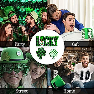 BOBOBOX 3 Pcs St Patric Day Table Signs Decoration, Shamrock Wooden Lucky Table Decor Irish Freestanding Tiered Tray Tabletop Decorations for St. Patrick's Day Party Home Table Decor