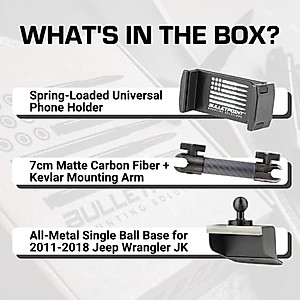 Bulletpoint Dash Mount Cell Phone Holder Compatible with 2011-2018 Jeep Wrangler JK JKU 20mm Ball Mount (Single Ball Metal Base with Phone Holder)