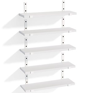 Fixwal Floating Shelves Set of 5, Width 4.7 Inches Wall Shelves, Rustic Wood Wall Storage Shelves for Bedroom, Living Room, Kitchen, Bathroom, Home Decor, Office and Plants (White and White Bracket)