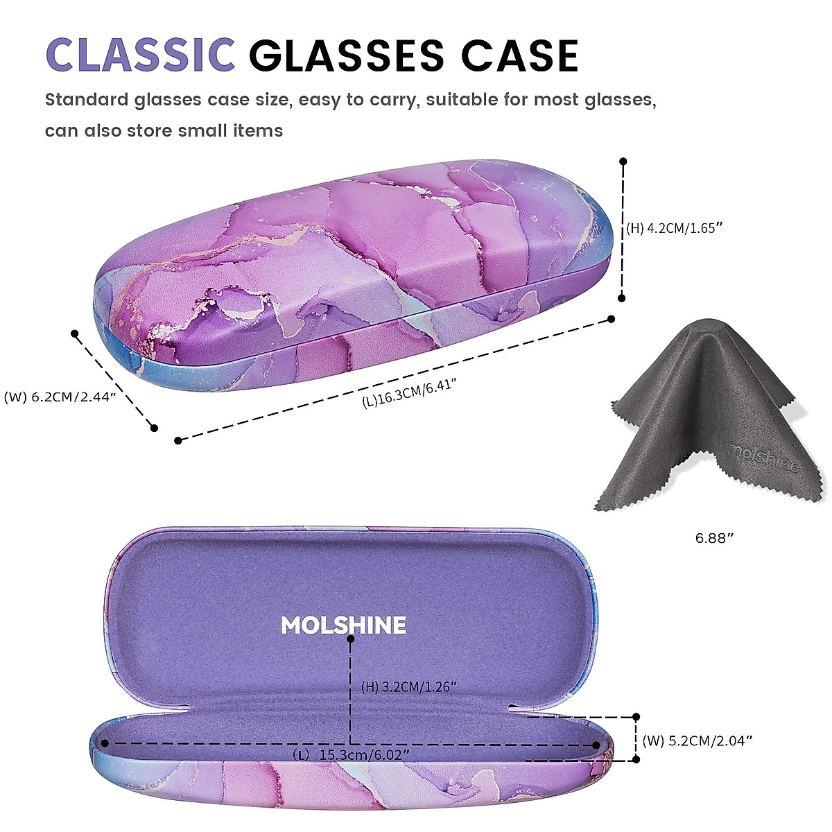 molshine Hard Shell PU Leather Glasses Case,Travel Portable Eyeglass Case for Men Women Girl Travel Study Work (Purple)