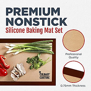 Culinary Couture Non-Stick Silicone Baking Mats Set of 3-2 Half Sheets and 1 Quarter Sheet - Reusable Baking Sheet and Macaron Mat - Silicone Baking Mat for Cookie Sheet