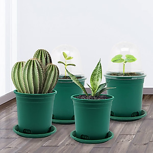 BENLIUDH 4 inch Pots for Plants, Planters for Indoor Plants Gardening Plastic Flower Pots and Seed Starter Tray with Humidity Dome Plant Containers Kit (Set of 4)