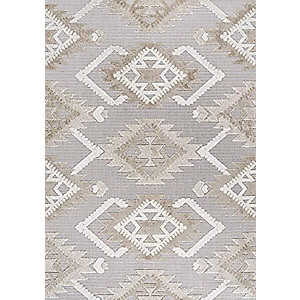 JONATHAN Y SBH107A-4 Sumak High-Low Pile Neutral Diamond Kilim Indoor Outdoor Area-Rug Bohemian Geometric Easy-Cleaning Bedroom Kitchen Backyard Patio Non Shedding, 4 ft x 6 ft, Beige/Gray