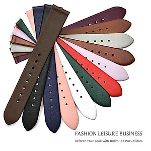 WOCCI 12mm Lug Width, Elegant Watch Band, Genuine Leather Replacement Strap with Gold Buckle (Light Pink)