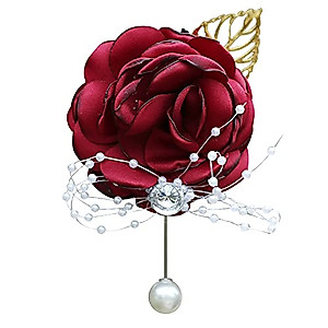 WANLIAN Bridesmaid Wrist Corsage Wedding Flowers Hand Flower Homecoming Corsage for Wedding Party Prom Groom Wedding Party Set of 2 (red)