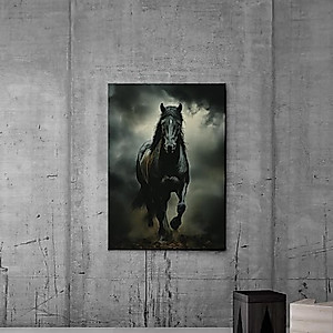 Majestic Black Stallion Galloping In The Clouds, Black Horse On Salt Flats, Canvas Print, Black Horse Print, Black Horse Wall Art, Canvas Prints, Art Print