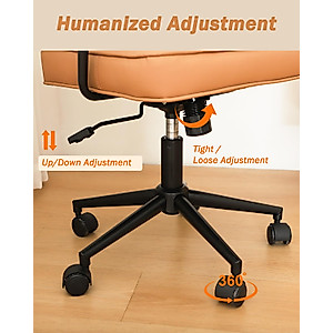 Small Office Desk Chair with Armrests Comfy Low Back Lumbar Support,Adjustable Height 360°Rolling Swivel Wheels,Modern PU Leather Office Task Chair,for Home, Bedroom,Office,Small Space (brown)