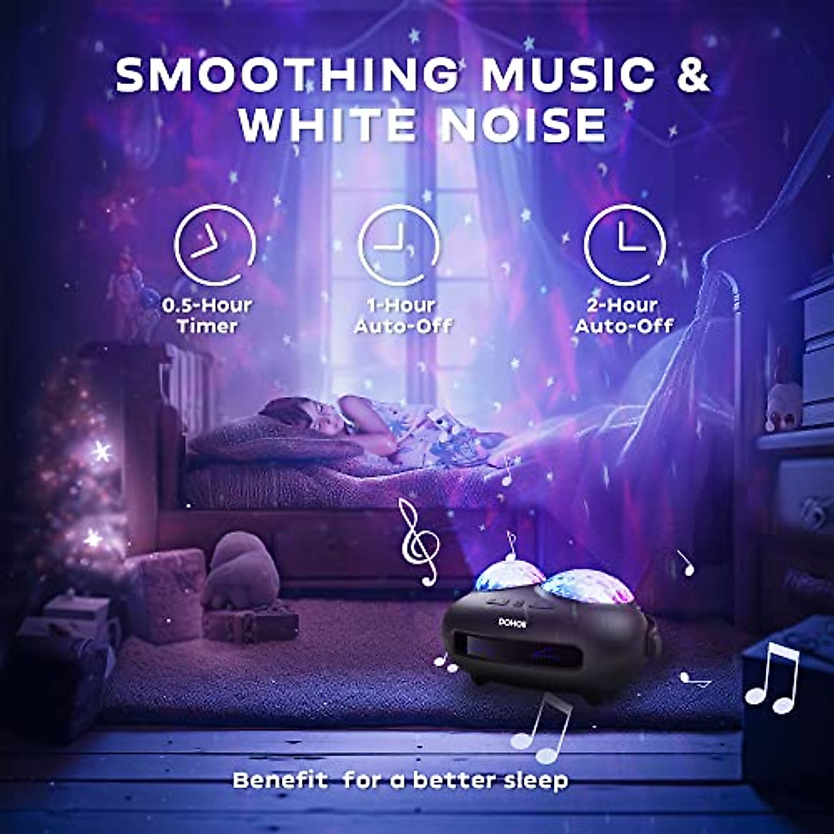 Dohoii Star Projector Galaxy Night Light for Kids, Ocean Wave Projector with Bluetooth Speaker & White Noise, Rechargeable Table Projection Lamp for Bedroom Ceiling Party - Pink