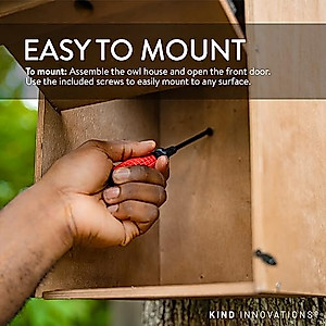 Kind Innovations Owl House DIY Easy Build Kit Owl Nesting Boxes Owl w/Perch Box for Outside Screech Owl Nesting Box Barn Owl bat Houses for Outdoors Owls Nest Squirrel Nesting Box (Flat Roof)