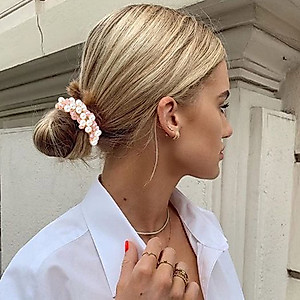 Brinie Pearl Rhinestone Ponytail Holder Pack: Pink Hair Ties, Elastic Bead Hair Bands, Stretchy Scrunchies for Women and Girls (Pack of 2)