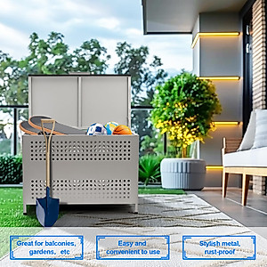 Meulbaty Outdoor Storage Box, 43 Gallon Metal Deck Box Indoor and Outdoor Use,Heavy-Duty, Lockable for Package Delivery,Gardening Tools, Sports Equipment, Grey