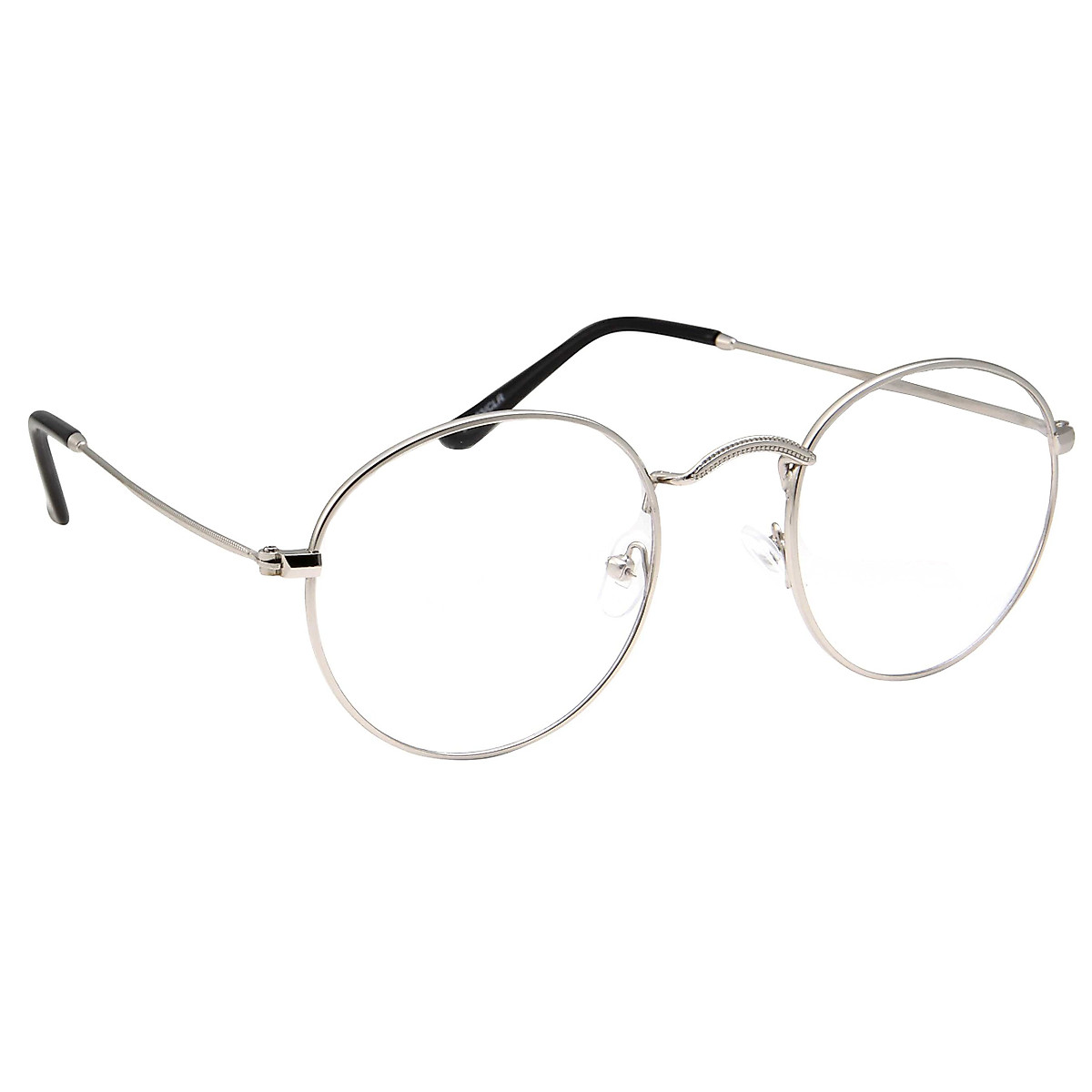 grinderPUNCH Retro Round Clear Lens Glasses Metal Frame - Silver