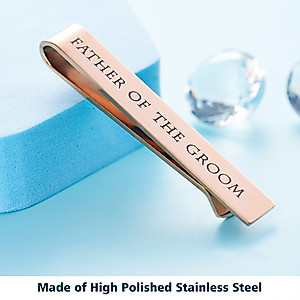 LParkin Stainless Steel Tie Clip Wedding Set - Father of The Groom Tie Clip - Father of The Bride Tie Bar (Father of The Groom-Rose Gold)