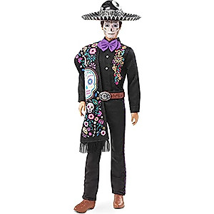 Barbie 2021 Dia De Muertos Ken Doll (12-in) Wearing Embroidered Shirt, Serape & Sombrero, with Calavera Face Paint, Gift for Collectors
