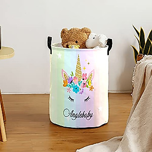 Seamaid Unicorn Laundry Basket Monogrammed Baby Laundry Basket for Girls Women Personalized Name Laundry Hamper with Handle Waterproof Collapsible Dirty Clothes Storage Toys Dolls Organizer