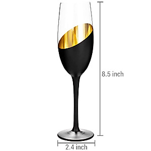 MyGift Modern Stemmed Champagne Flute Glass Set of 4 with Black and Gold Plated Design, Bachelorette Toasting Glasses Party and Wedding Wine Glass, 8 oz