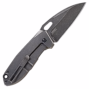 CRKT Heron EDC Pocket Knife: Everyday Carry Utility Folder, Stonewash Wharncliffe Blade with Frame Lock, Thumb Hole Open, Black Stonewash Finish, Tan G10 and Black Carbon Fiber Handle 2440