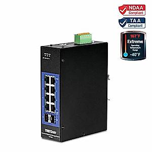 TRENDnet 10-Port Industrial Gigabit L2 Managed DIN-Rail Switch, 8 X Gigabit, 2 X SFP Slots, DIN-Rail Mount, IP30, Vlan, Qos, Lacp, STP/Rstp, Bandwidth Management, Lifetime Protection, TI-G102i