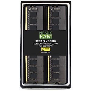 NEMIX RAM 32GB (2X16GB) DDR4 2933MHZ PC4-23400 2Rx8 1.2V CL21 288-PIN Non-ECC UDIMM Unbuffered Desktop Memory KIT