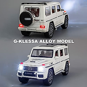 EROCK Exquisite car Model 1/24 Benz G63 AMG Model Car, Zinc Alloy Pull Back Toy car with Sound and Light for Kids Boy Girl Gift (White)