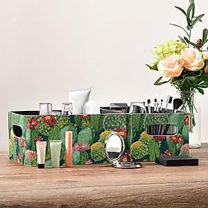 Emelivor Cactus Flowers Storage Basket Bins Set (2pcs) Felt Collapsible Storage Bins with Handles Foldable Shelf Drawers Organizers Bins for Laundry Room Organization