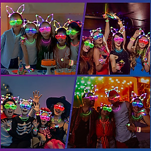 150PCS Glow in the Dark Party Supplies for Kids Adults, Light Up Party Favors with Light Up Glasses, Headband, Rings, 100 Glow Sticks Bulk Party Pack DIY Glow Necklaces Bracelets, Neon Party Supplies