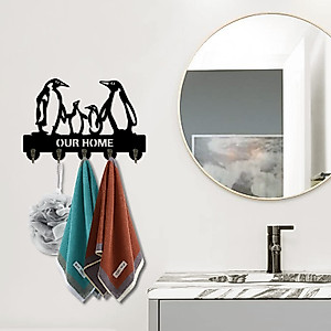 KingLive Penguin Key Holder for Wall, Family Theme Key Rack Hanger, Handmade Key Hooks for Wall, Wooden Coat Hat Clothes Towel Wall Hooks Hangers Hanging Decoration Wall Shang Signs