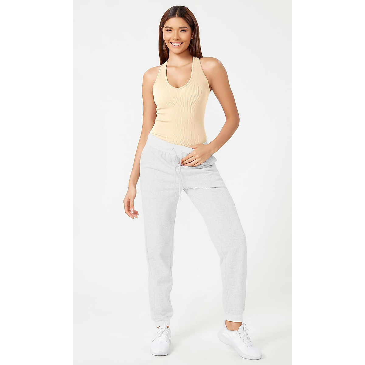 ODODOS 3-Pack Seamless Racerback Tank for Women Ribbed Knit Soft Sleeveless Tank Tops, Waist Length, Oatmeal+Barn Red+Brunette, Medium/Large