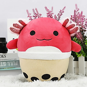 Axolotl Boba Plush, 10" Cute Axolotl Boba Stuffed Animal Toy Bubble Tea Plushie Doll Pillow for Kids Gift, Boys and Girls Party Favor Home Decoration