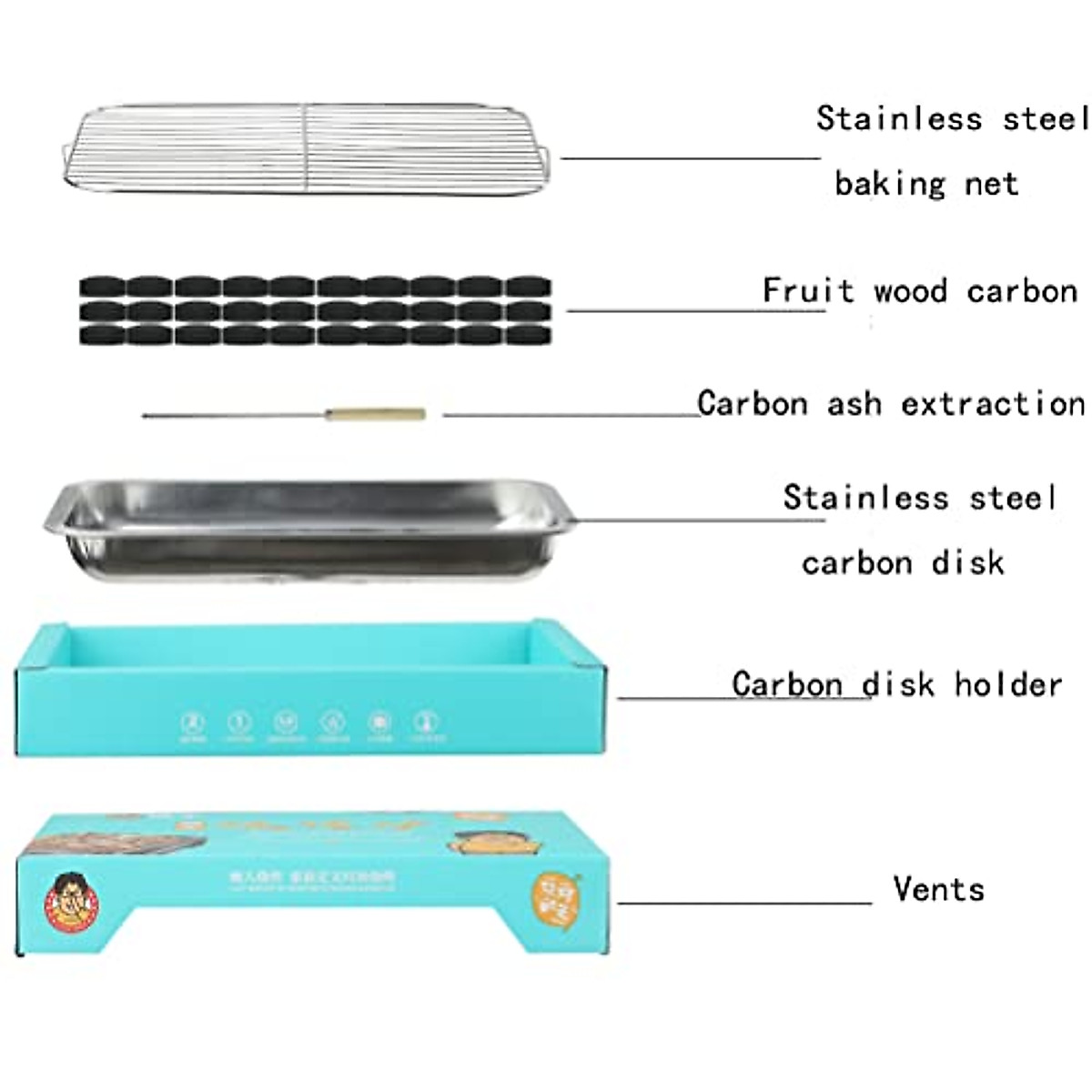 WZCSLM Portable Mini BBQ Charcoal Grill, Disposable BBQ Portable Charcoal Grill for Camping Outdoor BBQ Camping Picnic with, BBQ Clips, 60 Pieces of Charcoal About 120 Minutes. (blue)