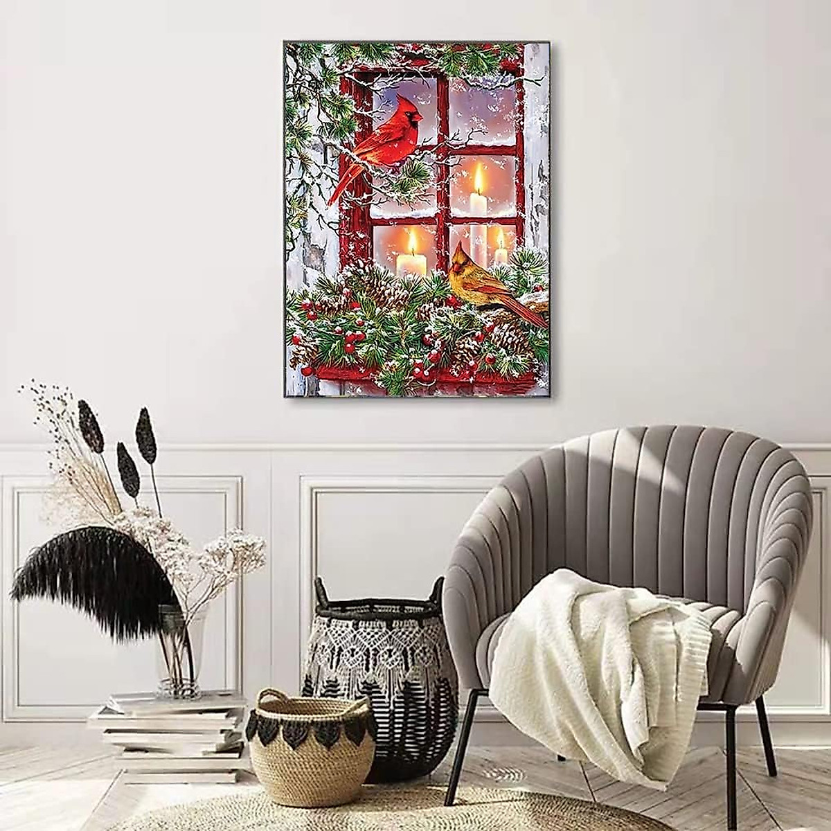 SOTYIOO Christmas Diamond Painting Kits for Adults. Bird Diamond Art Full Drill Round Gem Art 5D Diamond Dots Suitable Home Wall Decor 12x16inch