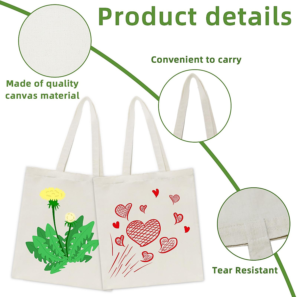 HECTOLIFE 12 Pack Canvas Tote Bags Reusable Blank Canvas Bags for Shopping Bags,Grocery Bags,DIY Gift Bags