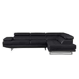 Blackjack Furniture Union Modern Leather Air Tufted Living Room Right Facing Sectional, Black