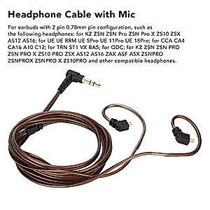 Jopwkuin Headphone Cable, Replacement Noise Reduction Flexible Headphone Sound Cable OFC Core Stylish with Mic for CCA for QDC for KZ