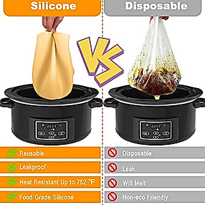 XANGNIER 2 Pack Silicone Slow Cooker Liners for 6,7,8 Quarts Crockpot, Reusable Silicone insert,Leakproof & Easy Clean,Cooking Bags for Oval or Round crock pot,Slow Cooker Accessories（Pink+Yellow）