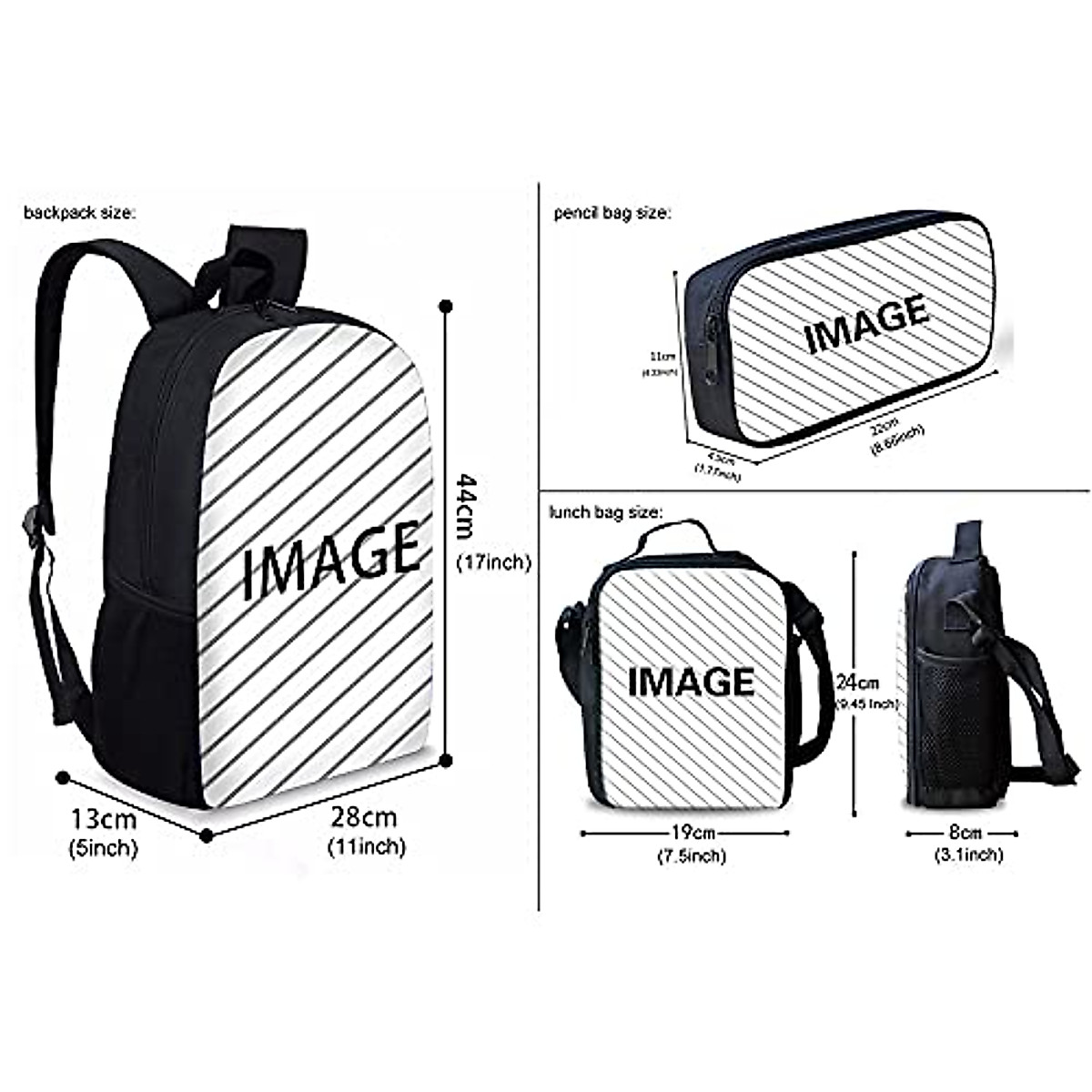 Belidome Horse Black School Backpack Set of 4 Lunch Bag Pencil Case Water Bottle Holder for Kids Girls