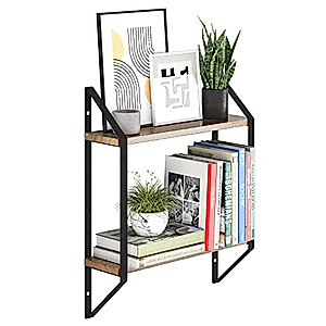 You Have Space Pydna Wall Shelves for Living Room Decor, 2 Tier Bookshelf, 17"x4.5" Floating Shelves for Bedroom, Kitchen Organization and Storage Shelves for Bathroom Accessories, Burnt