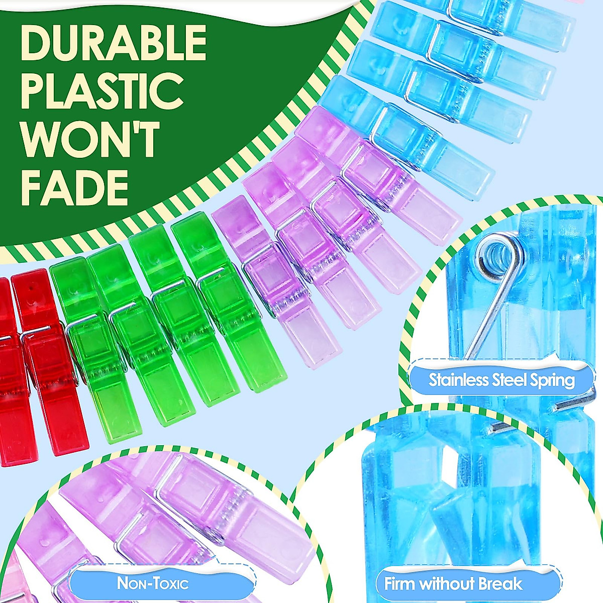 140 Pcs Mini Clothes Pins Colored - Small Clear Clips for Hanging Picture String, 1.37 Inch Plastic Photo Clips Transparent, 7 Colors