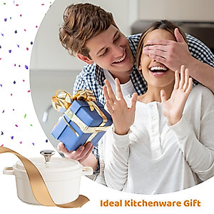 Enamel Dutch Oven with Lid, 4.3 Quarts Non-Stick Ceramic Saucepan Cooking Pot, Soup Pot with Dual Handles, Cookware for Cooking, Baking, Cold Storage and Serving, Oven Safe up to 536° F (White)