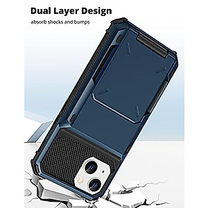 TITACUTE for iPhone 13 Case Wallet 5 Credit Card Holder Flip Cover Design ID Slot Back Pocket Dual Layer Armor Scratch Resistant Hard Shell Hybrid Protective Bumper for iPhone 13 6.1 Navy Blue