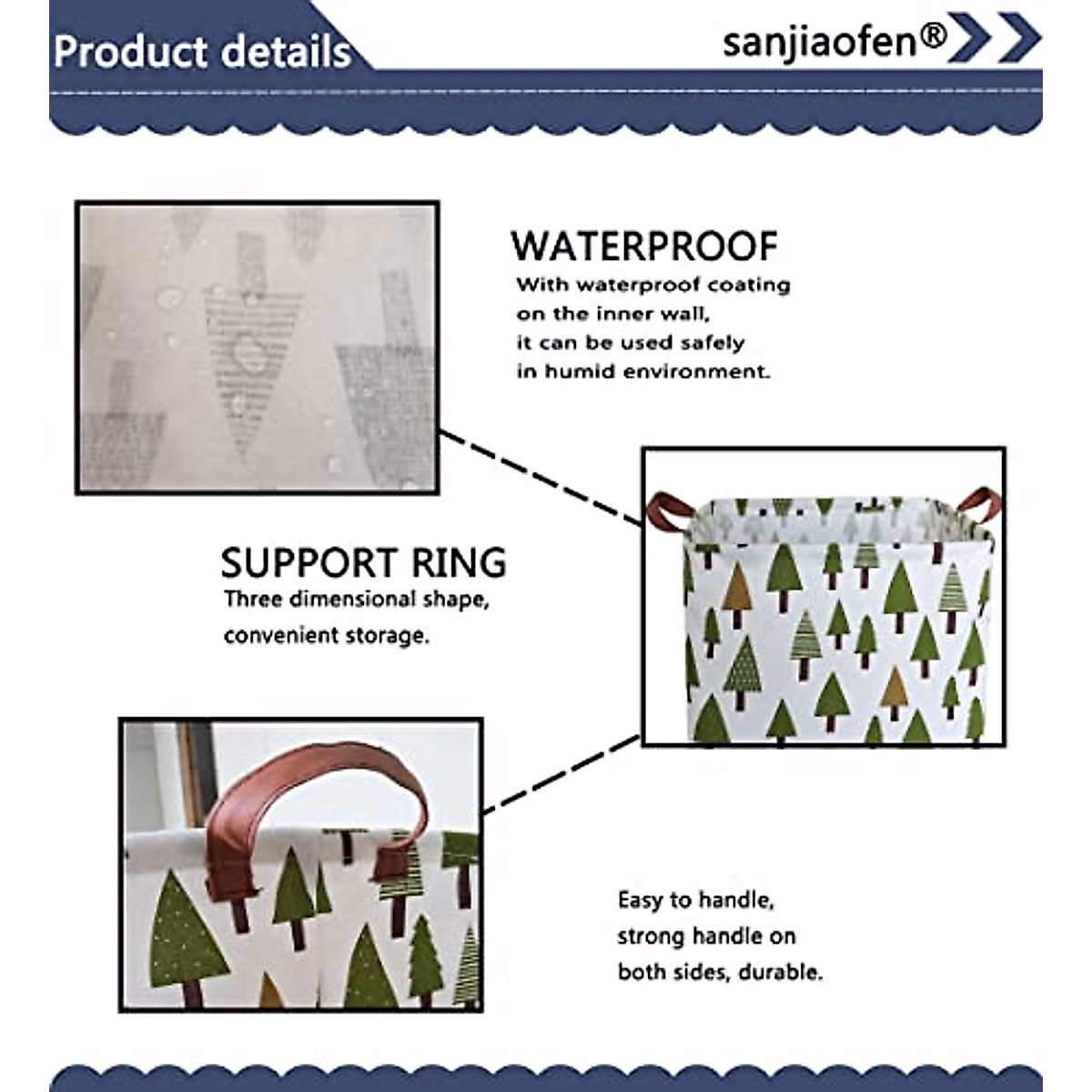 Sanjiaofen Square Woodland Storage bin, Nursery Basket,Collapsible Green Storage Box with Handles for Nursery Storage. (Square Tree)