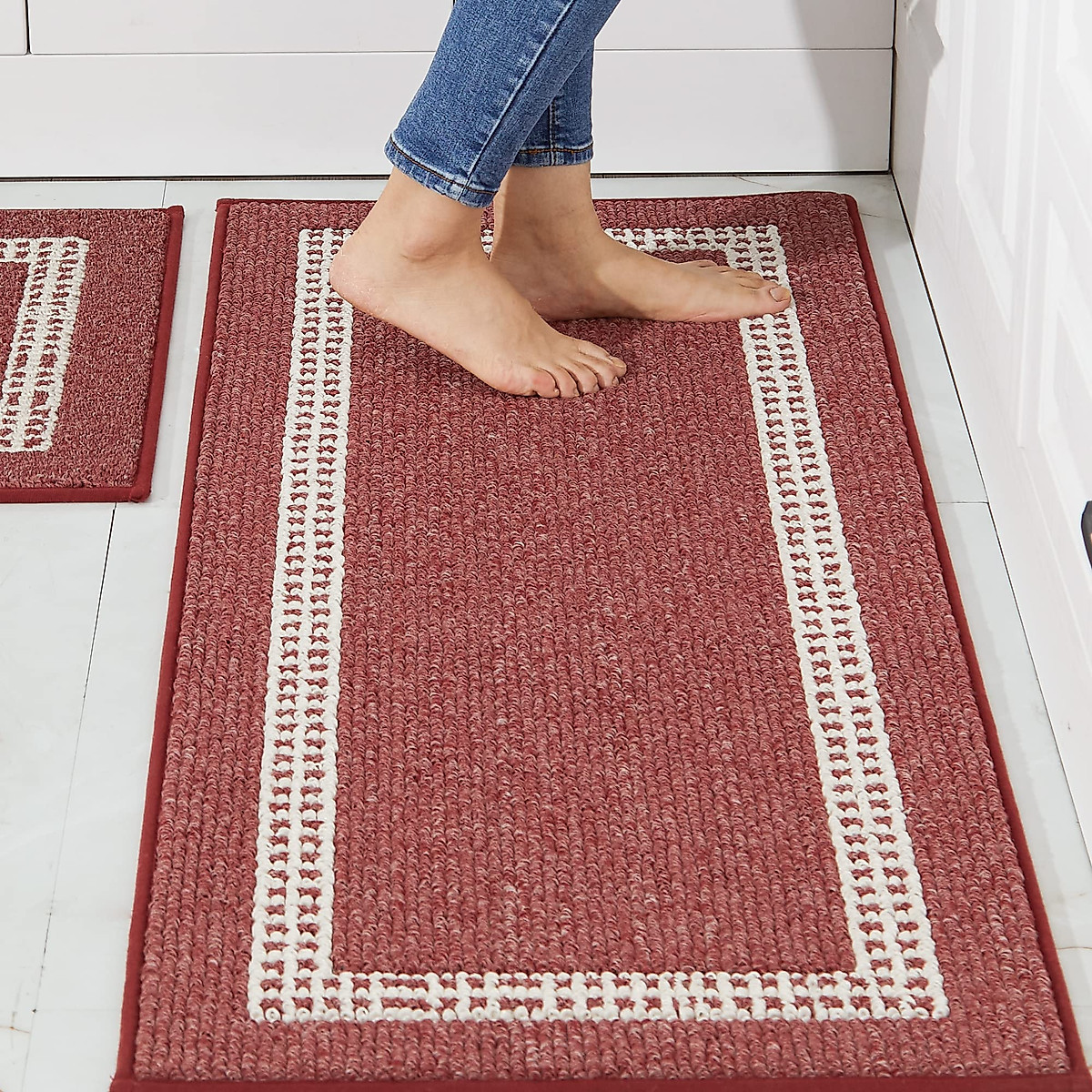COSY HOMEER Kitchen Rugs Non-Slip 20x30/20x48 Inch Thick Polypropylene Standing Mat for Home Machine Washable, Red