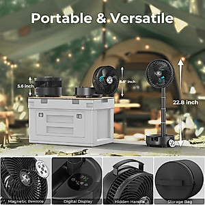 20000mAh Battery Operated Oscillating Table Fan - 112Hrs Rechargeable Camping Fan with Light & Timer, 9 Speeds Portable Travel Fan for Cruise RV Trip, Hurricane Power Outage (8" with Case)