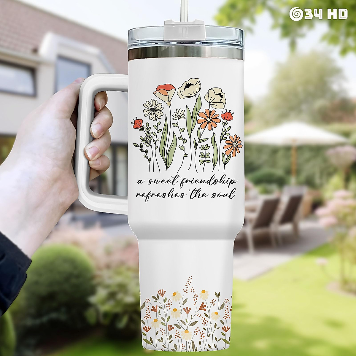 34HD 40oz Bestie Tumbler with Handle and Straw, Vacuum Insulated Friend Coffee Mug with Quote, Anniversary, Birthday Gifts for Best Friend, Coworkers, Sisters, Women