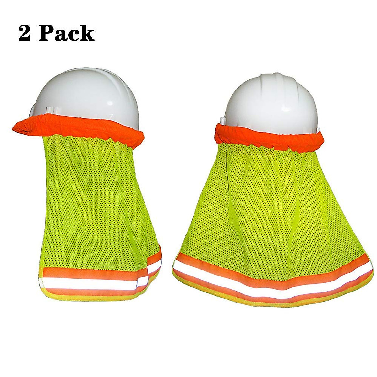 2 Pack Hard Hat Sun Shade Neck Shield, Minelife Full Brim Mesh Neck Sunshade Hard Hat Accessories for Hardhats, High Visibility, Reflective(Yellow)