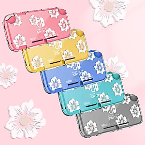 DLseego Sakura White Flower Floral Clear Switch Lite Protective Case 2-Piece Split Full Wrap PC Hard Shell Anti-Scratch All-Round Protection Cover for Switch 2019 Model