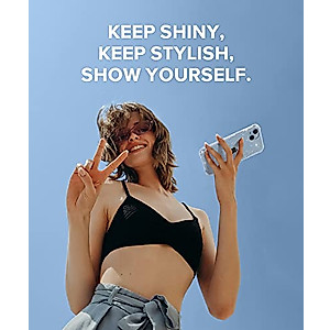 BERFY for iPhone 14 Case Glitter, with 2X Screen Protector + 2X Camera Lens Protector, [Not Yellowing] Sparkly Crystal Shockproof Hard Back Slim Protective Phone Cover for Women, 6.1" (Glitter Clear)