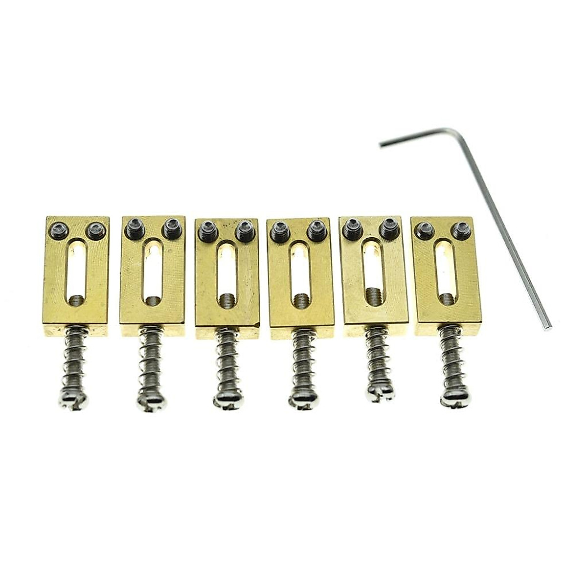 KAISH Solid Brass Guitar Bridge Saddles Brass Saddle 10.5mm String Spacing with Nickel Screws for Stratocaster/Telecaster